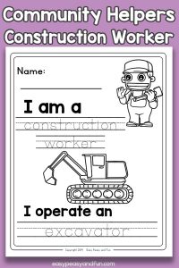 Community Workers Construction Worker Worksheets – Easy Peasy and Fun ...
