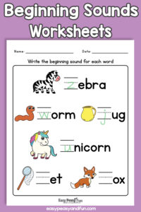 Write the Beginning Sounds Worksheets – Easy Peasy and Fun Membership